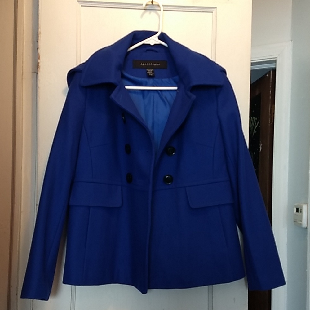 Royal Blue Apostrophe Wool Pea Coat - Gem